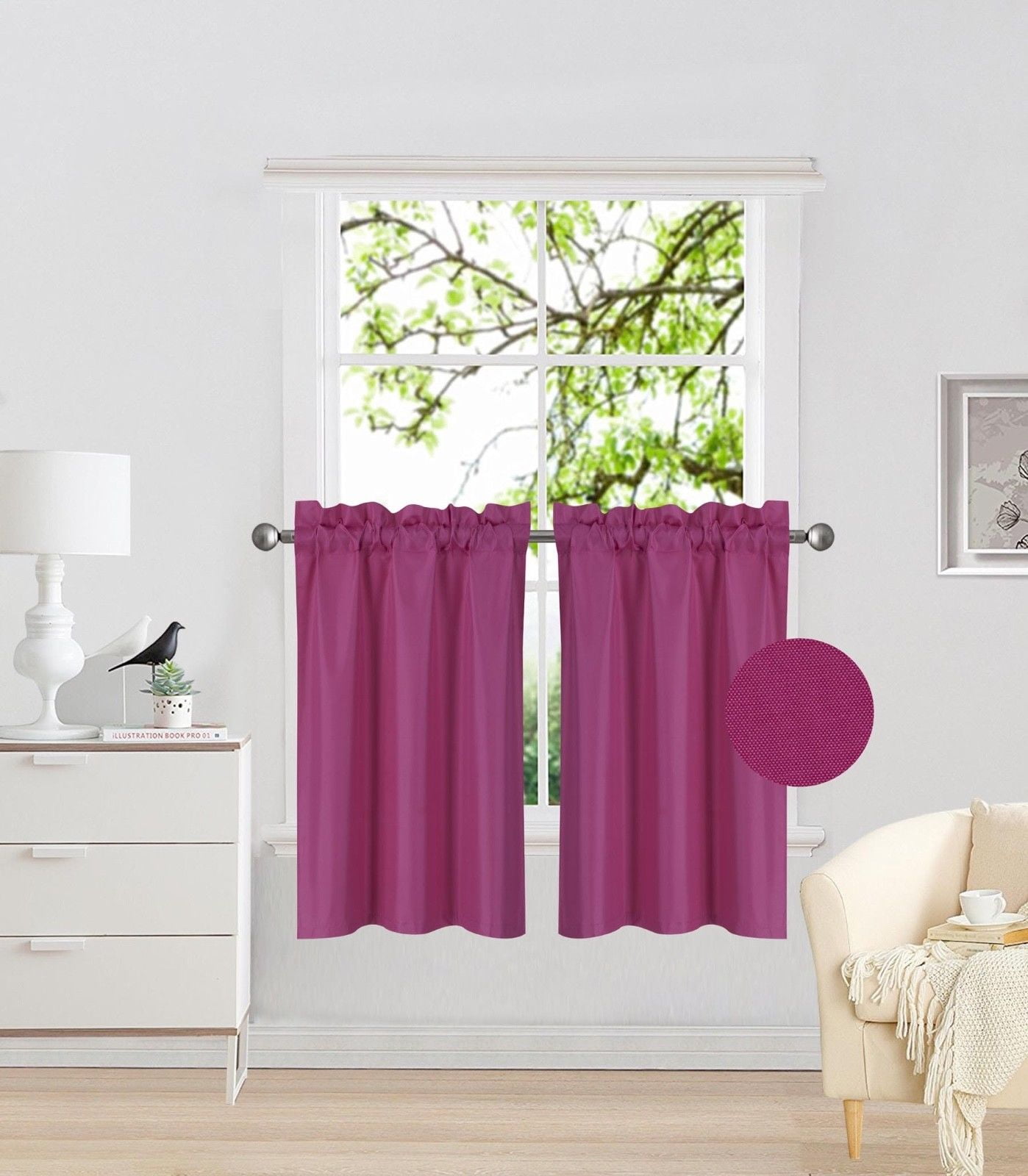 RS5 2-Piece Hot Pink Microfiber Blackout Window Curtain, Two (2) Rod ...