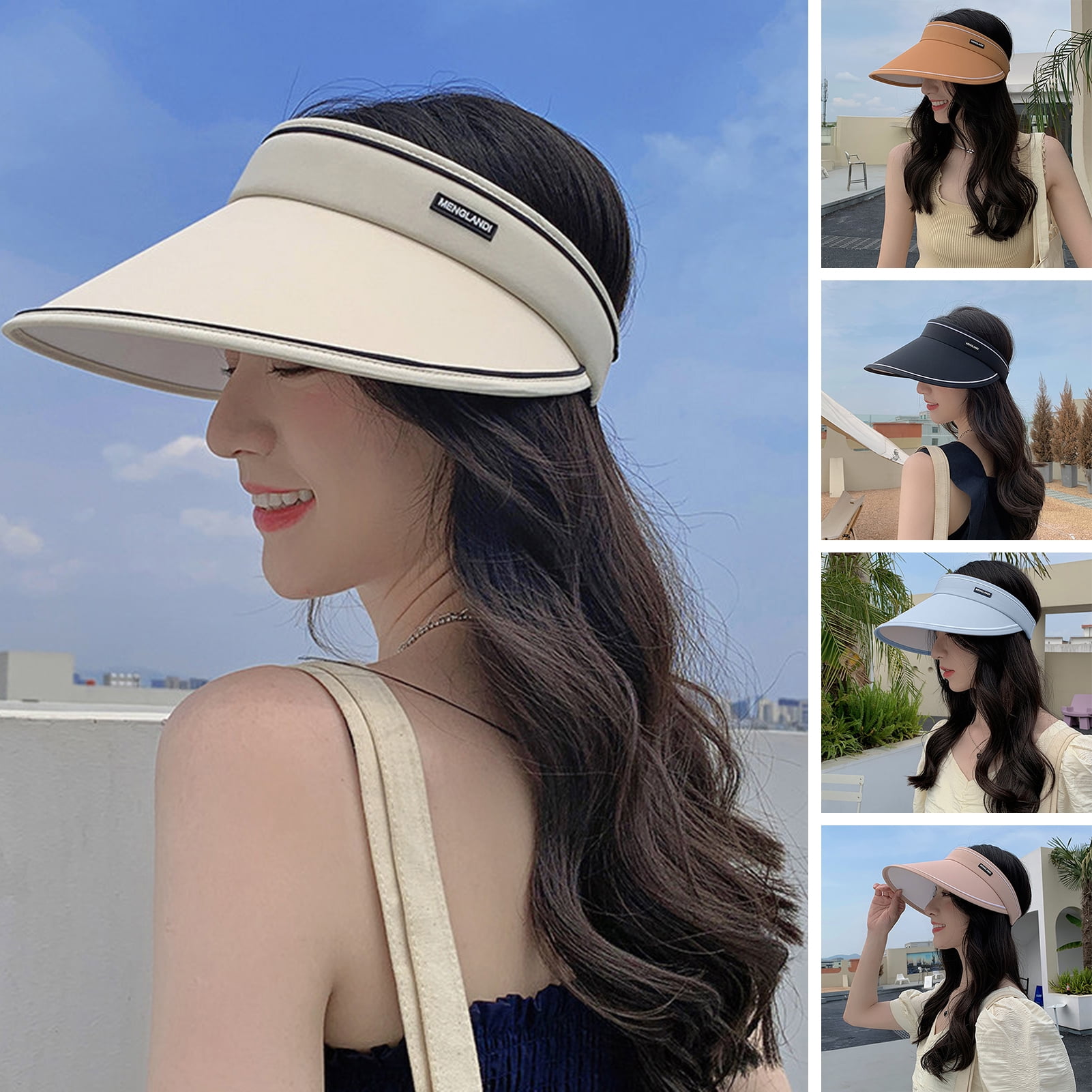 Hesroicy Women's Sun Hat with Extended Brim, Elastic Rope Hair Hoop ...
