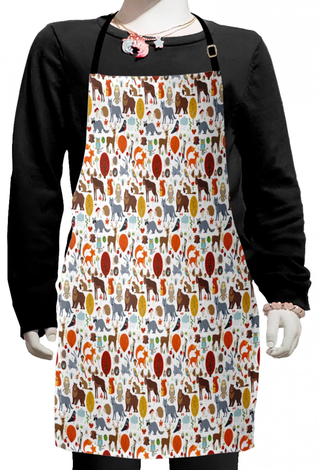 Forest Kids Apron, Hand-Drawn Wild Woodland Creatures as Deer Moose ...