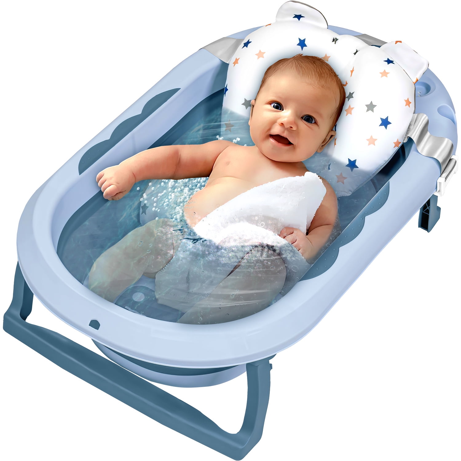 Bañera Bebe Tina Pegable Portatil Viaje Cojin Termometro Azul | Walmart ...