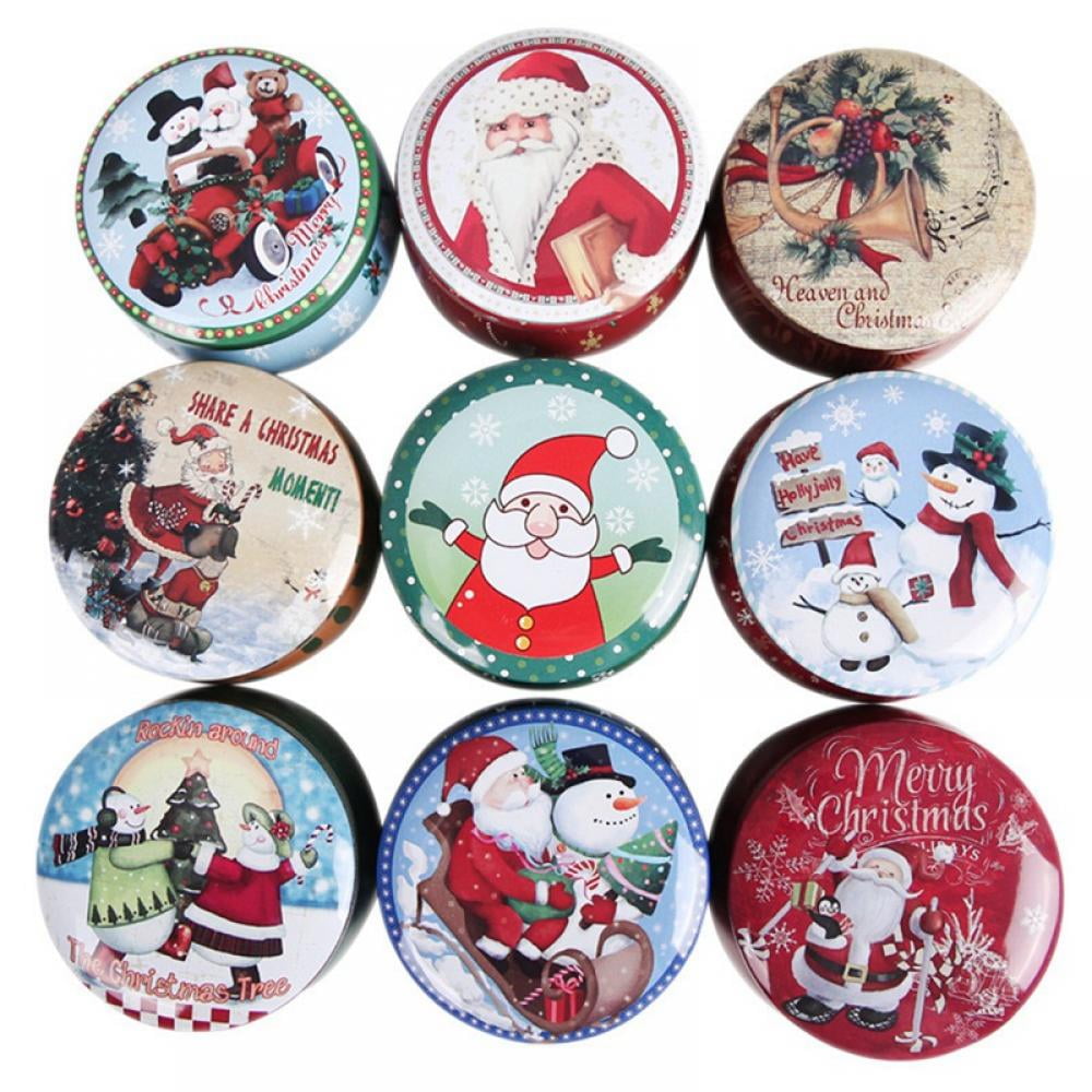 9pcs Christmas Tinplate Box Candy Storage Box Biscuit Tin Can Christmas ...