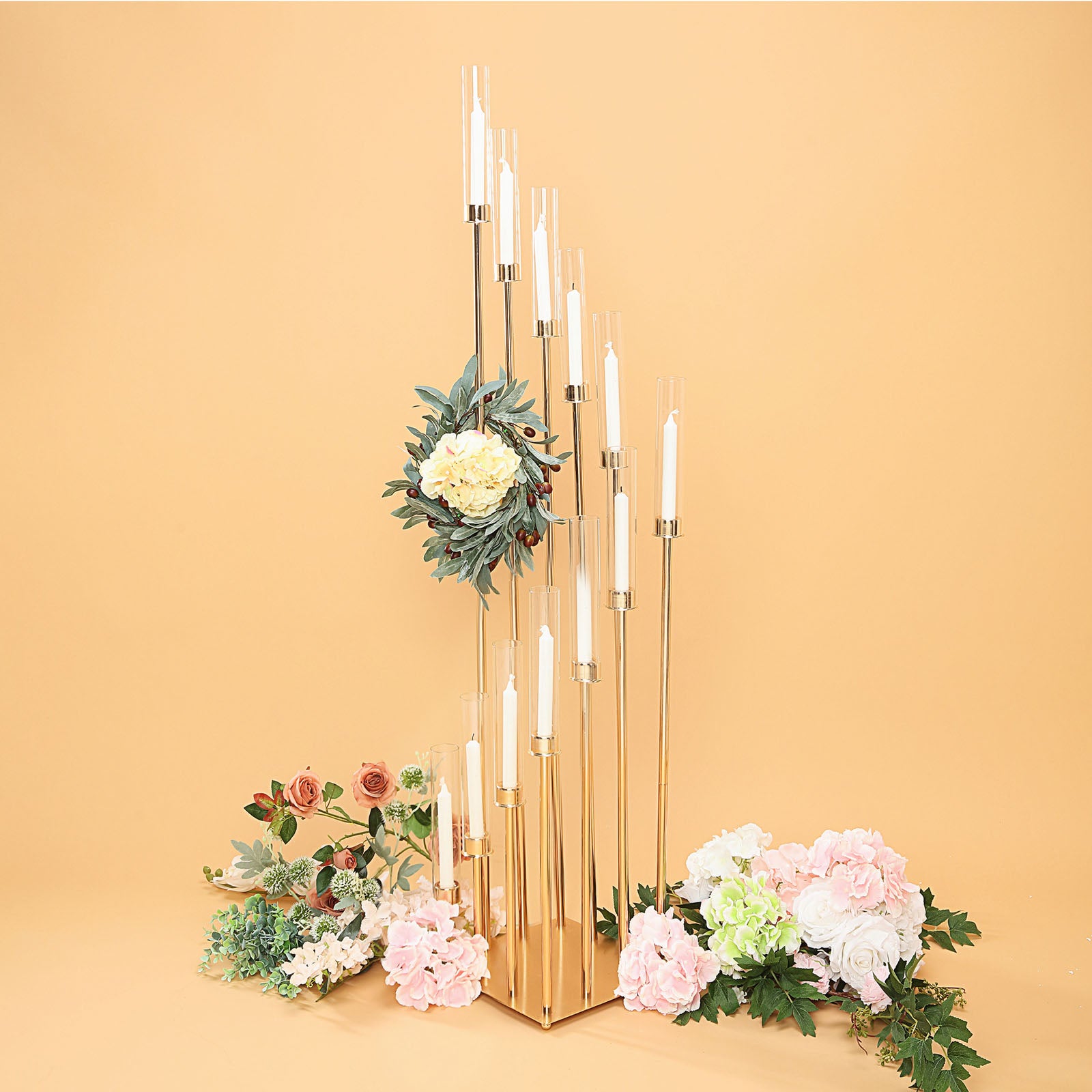 Efavormart 57" | 12 Arms Gold Cluster Candle Holder With 12 Glass ...