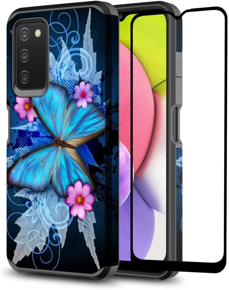 For Samsung Galaxy A03s Case w[Tempered Glass Screen Protector] Cute ...