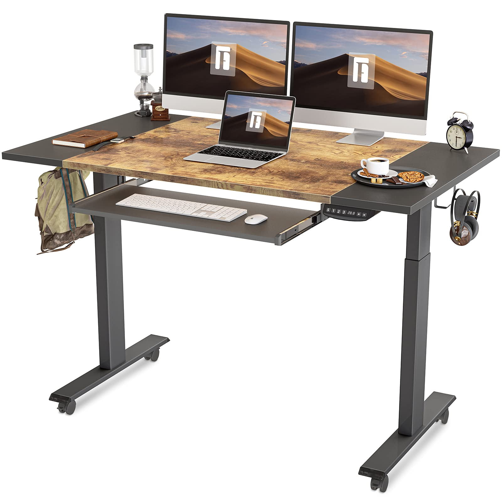 FEZIBO Dual Motor Electric Standing Desk with Keyboard Tray, Splice ...