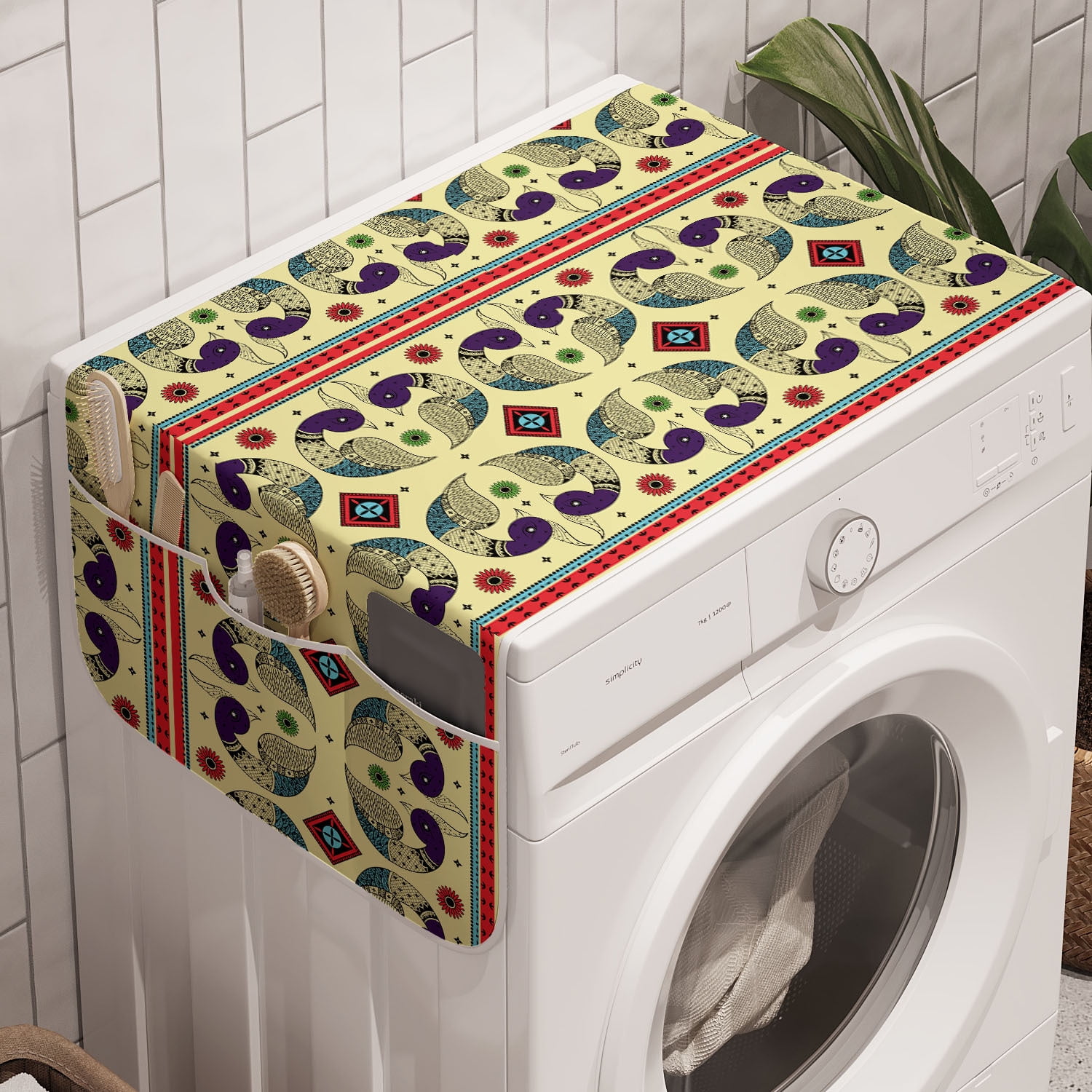 Tribal Washing Machine Organizer, Creative Peacock Pattern with Flowers ...