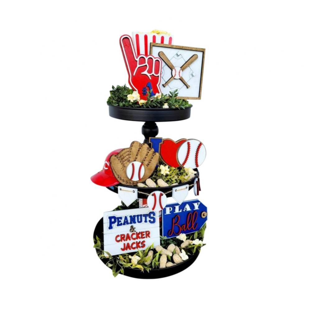 Baseball Tiered Tray Decor Set Wood Signs Blocks 7 Pieces Sport Ball ...