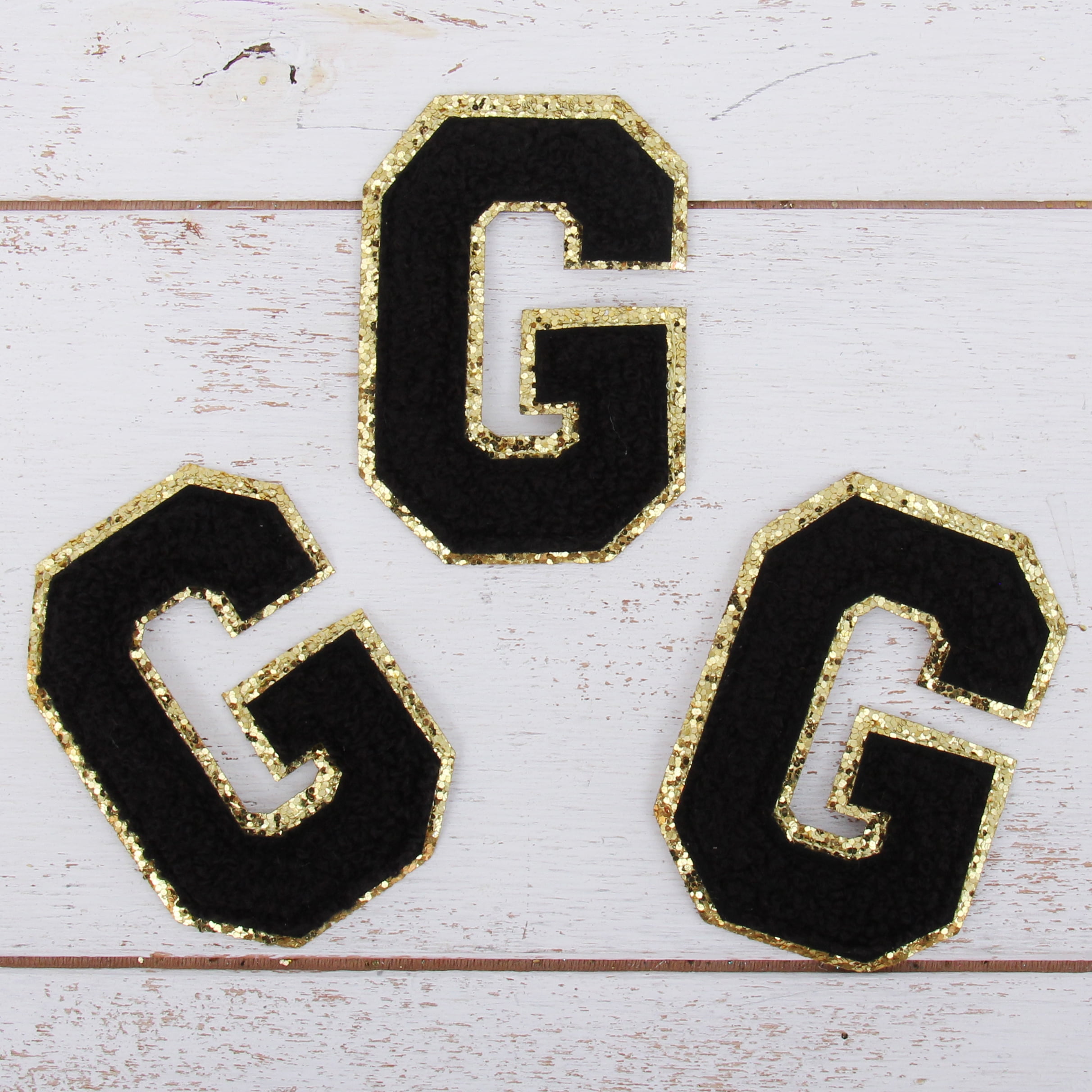 3 Pack Chenille Iron On Glitter Varsity Letter "G" Patches - Black ...