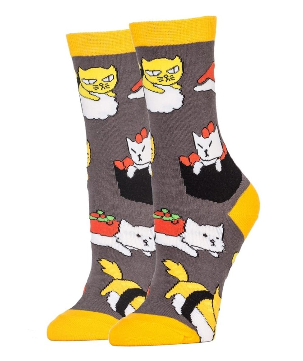 Oooh Yeah! Socks, Womens Cotton Crew Socks (Sushi Meow) - Walmart.com