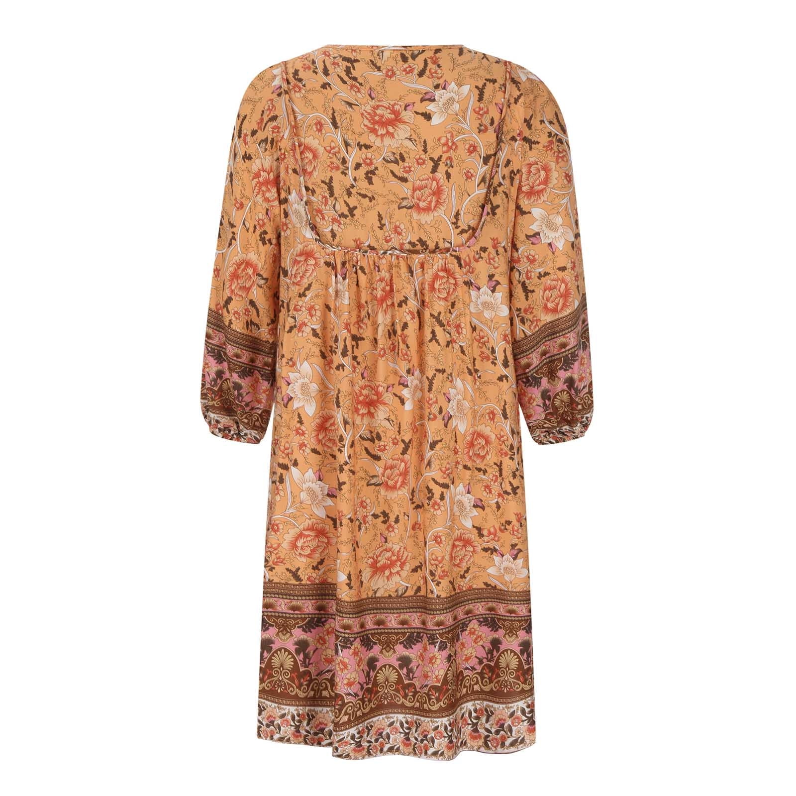 yoeyez Boho Dress for Women Casual Puff 3/4 Sleeve Vintage yoeyez Boho Dress for Women Casual Puff 3/4 Sleeve Vintage