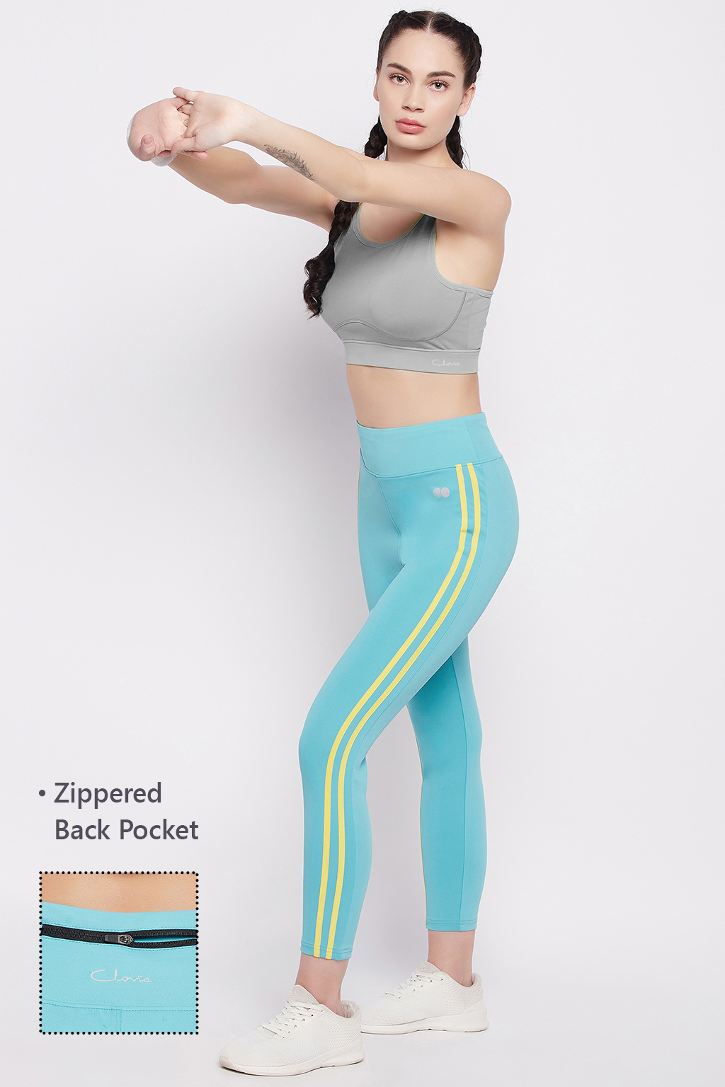 Clovia High-Rise Active Tights in Sky Blue with Back Pocket - Walmart.com
