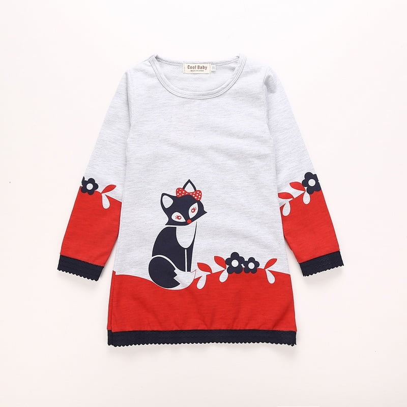 Toddler Baby Girl Kids Fox Print Casual Autumn Clothes Long Sleeve ...