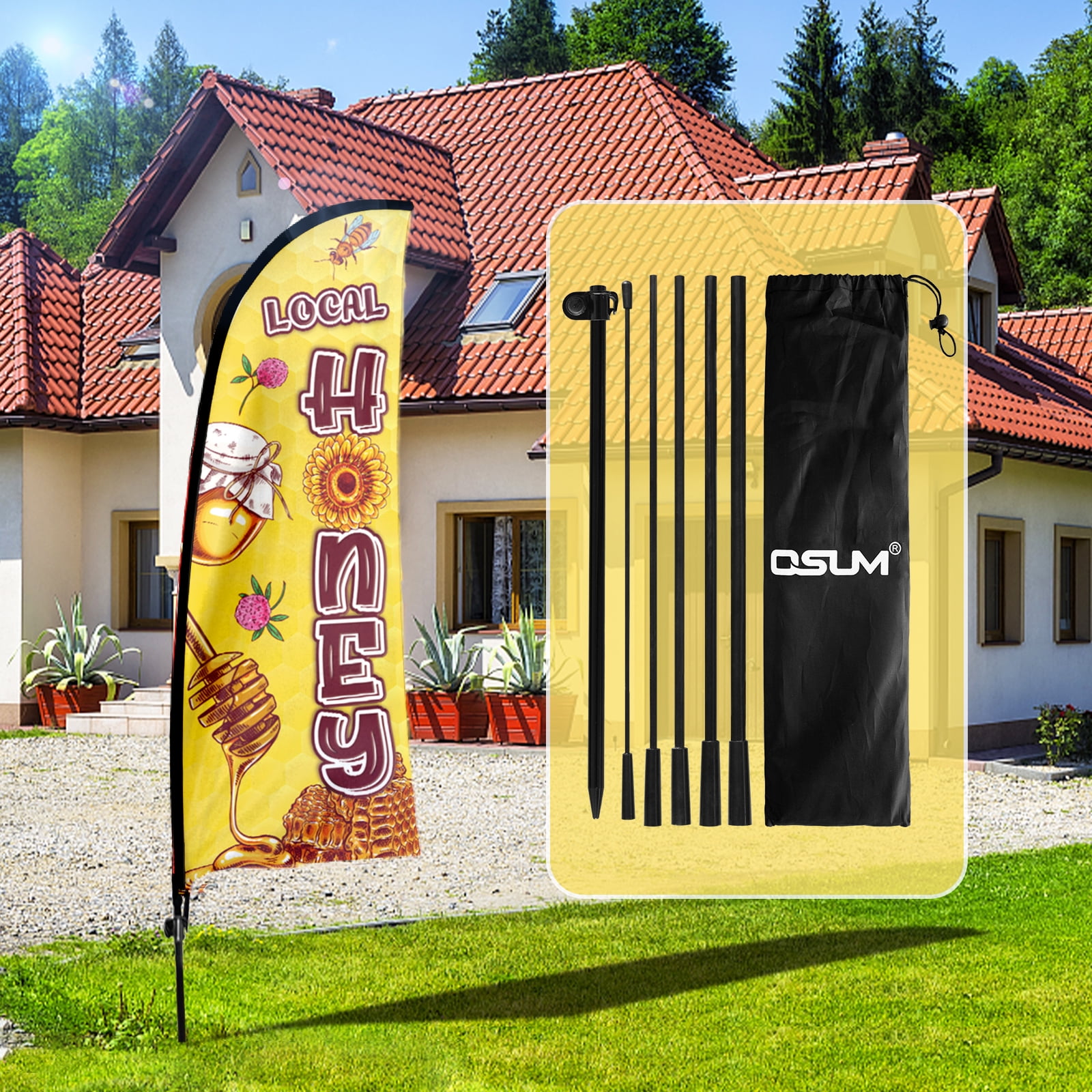 QSUM Local Honey Sign Feather Flag with Pole Kit,7FT Local Honey ...