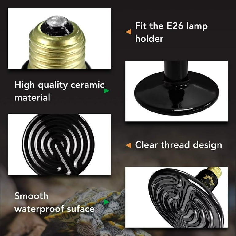 Heater Bulb 150W Ceramic Heat Emitter Bulbs (2-Pack) - No Light Reptile ...