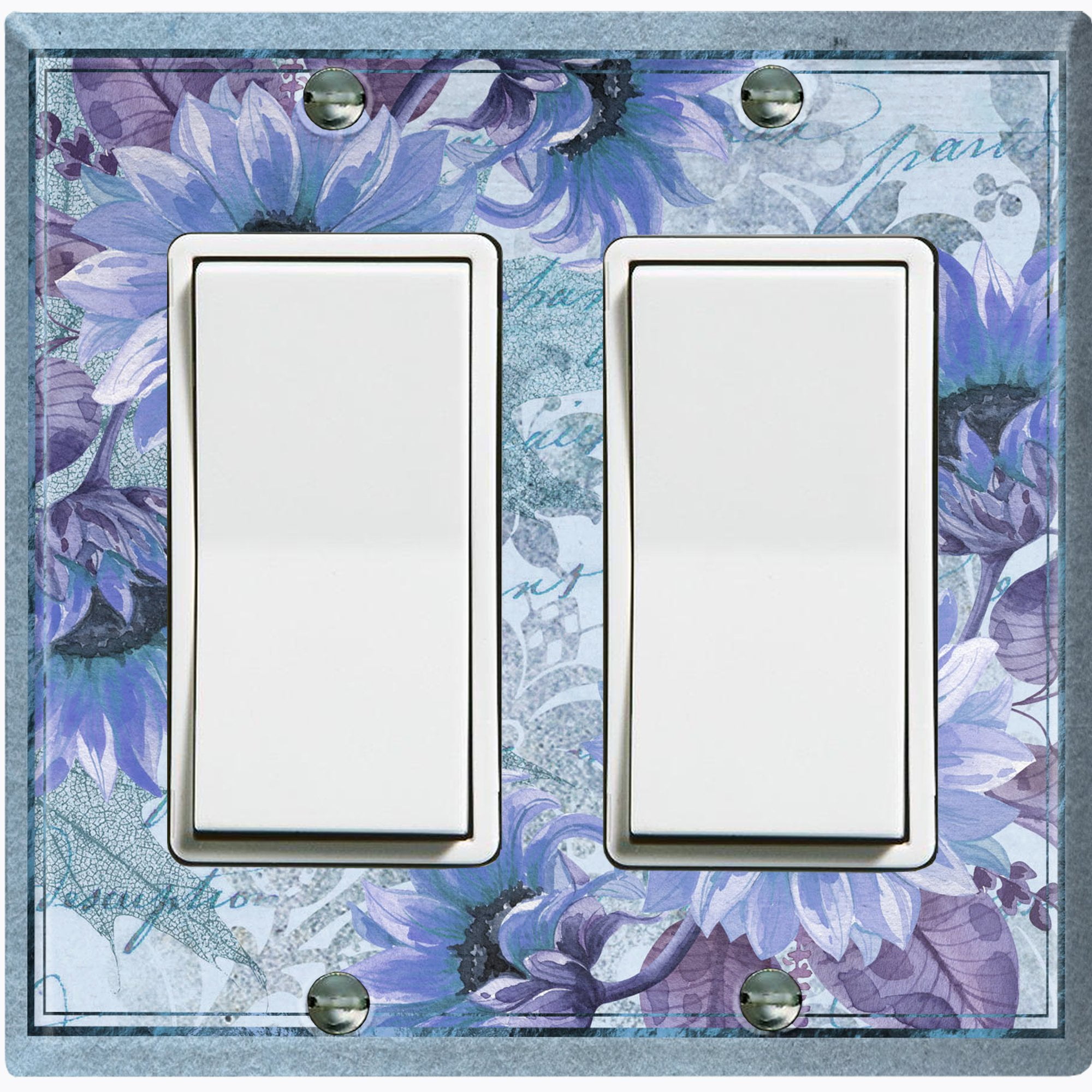 Metal Light Switch Plate Outlet Cover Blue Floral Leaf Letter Damask ...
