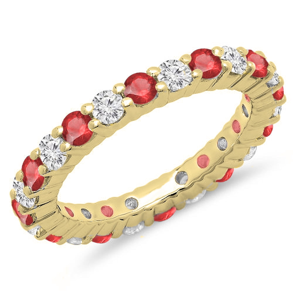 1.00 Carat (ctw) 18K Yellow Gold Round Ruby & White Diamond Ladies ...
