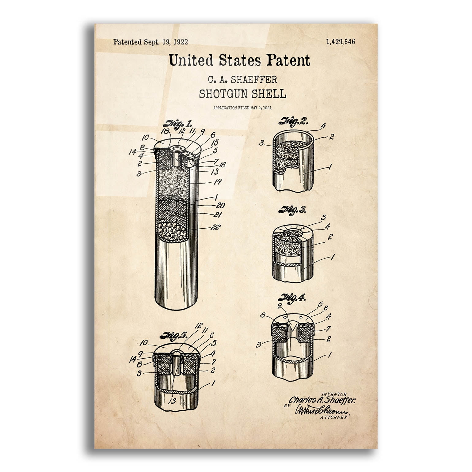 Epic Art 'Shotgun Shell Blueprint Patent Parchment,' Acrylic Glass Wall ...