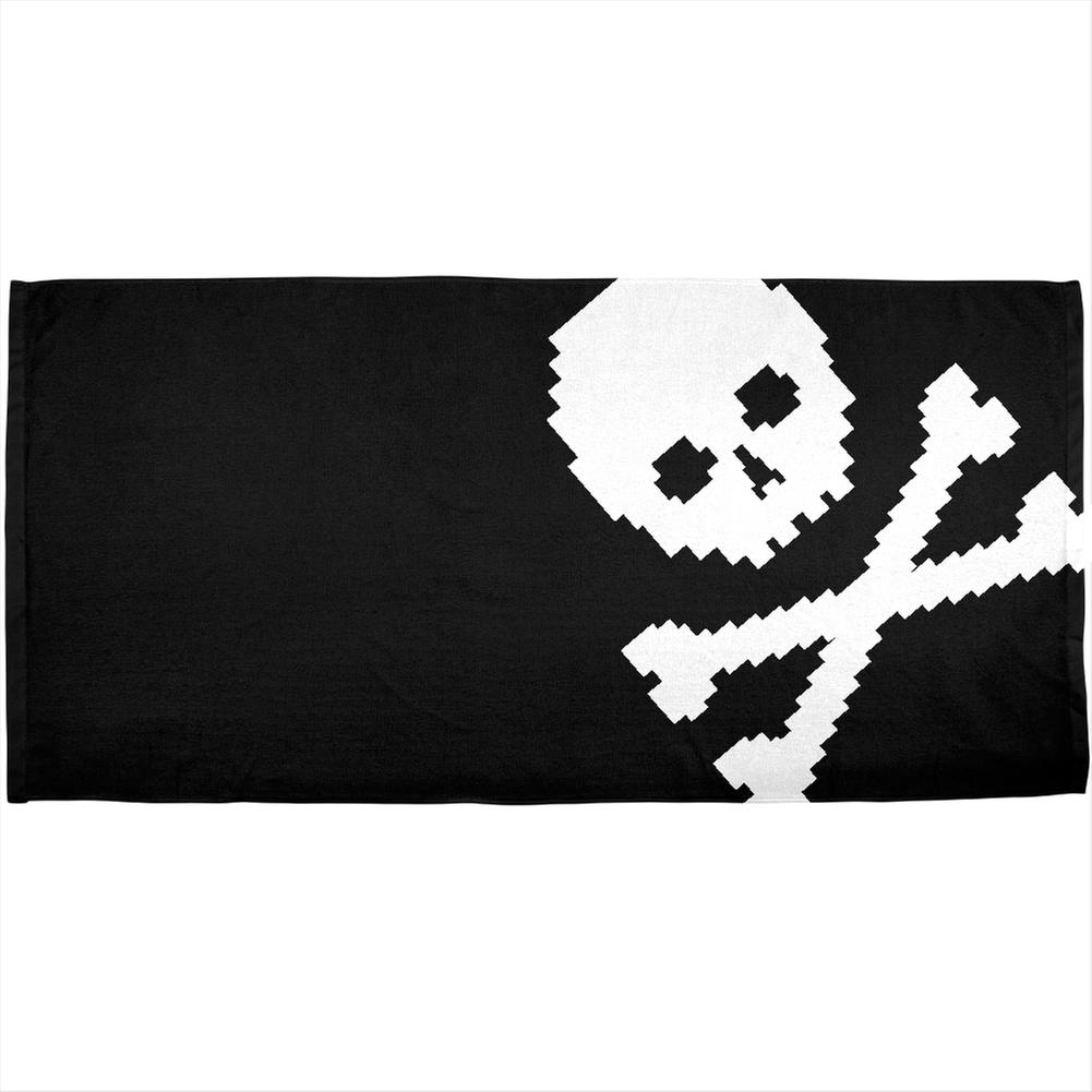 8 Bit Skull & Crossbones Jolly Roger All Over Plush Beach Towel ...