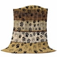 Animal Paw Print Fleece Throw Blanket Dog Claws Pattern Brown Wooden ...