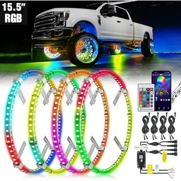LED Wheel Ring Rim Lights RGB Color Chasing Turn Signal IP68 Bluetooth ...