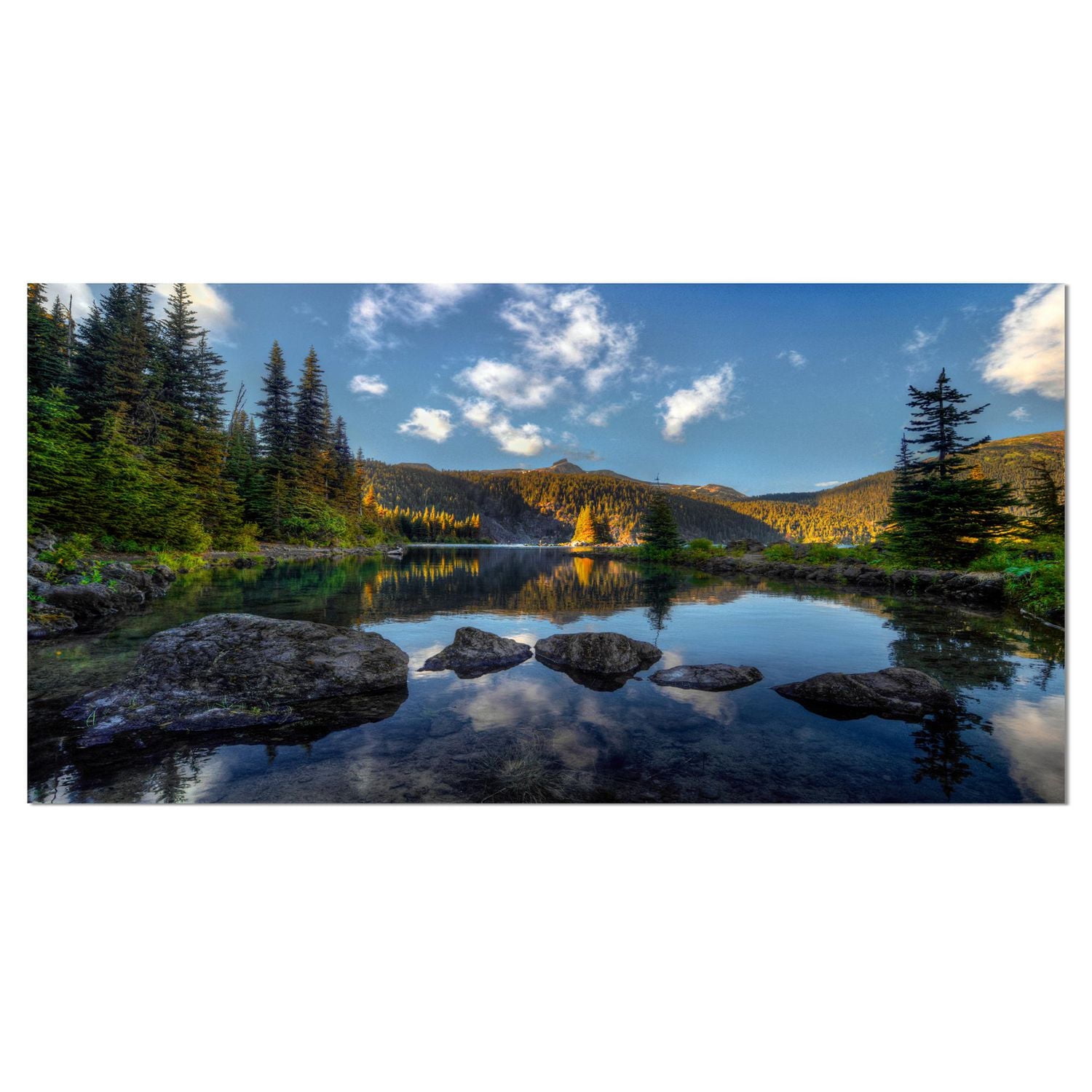 Click here for Designart Mountain Lake Surrounded By Trees Canvas... prices