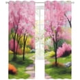 Forests Sheer Curtains 63 Inch Long 2 Panels, Oil Painting Spring Pink ...