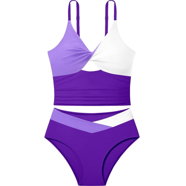 Traje de baño Doumlop para niñas, tankini, talla 14, color morado ...