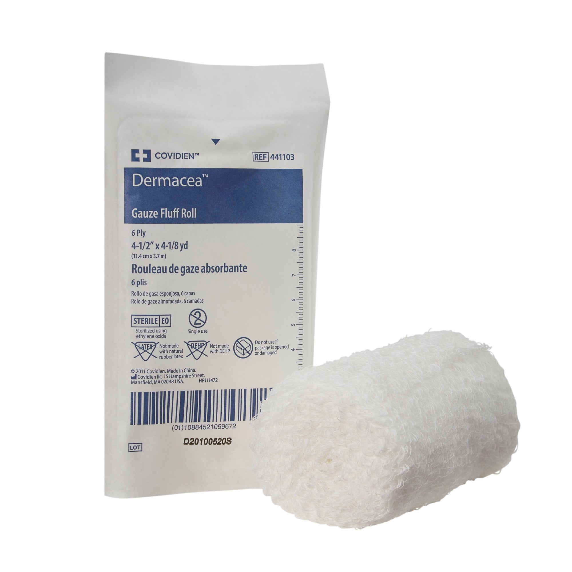 Dermacea Gauze Fluff Roll, Sterile, 6-Ply Fluff Bandage, 4 1/2 in x 4 1 ...