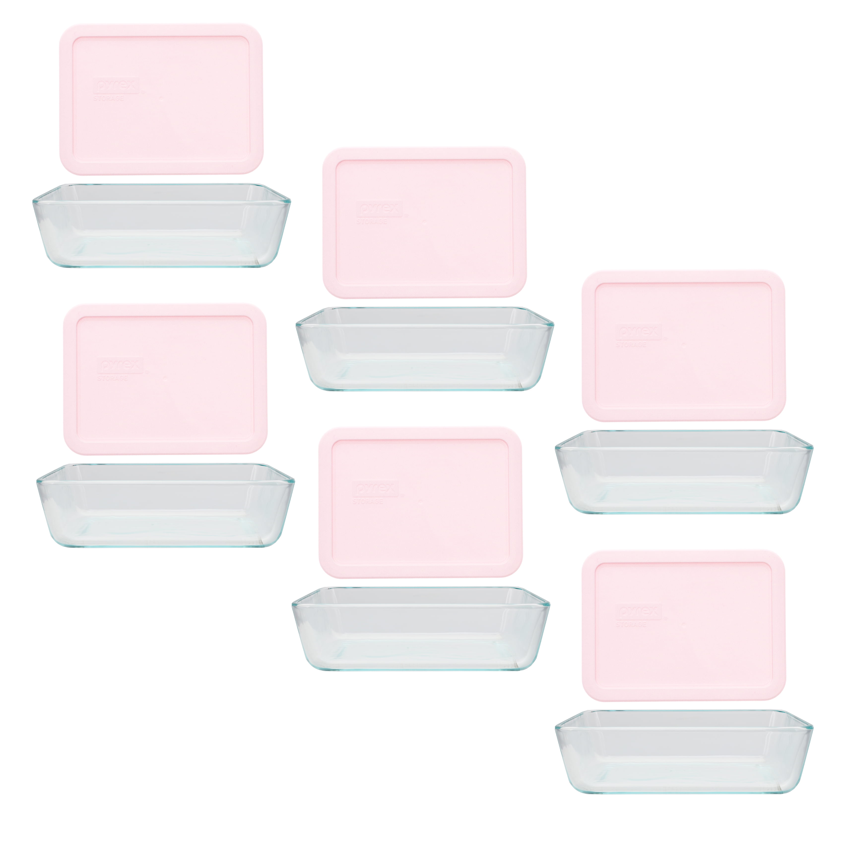 Pyrex (6) 7210 3-Cup Glass Food Storage Dishes & (6) 7210-PC Loring ...