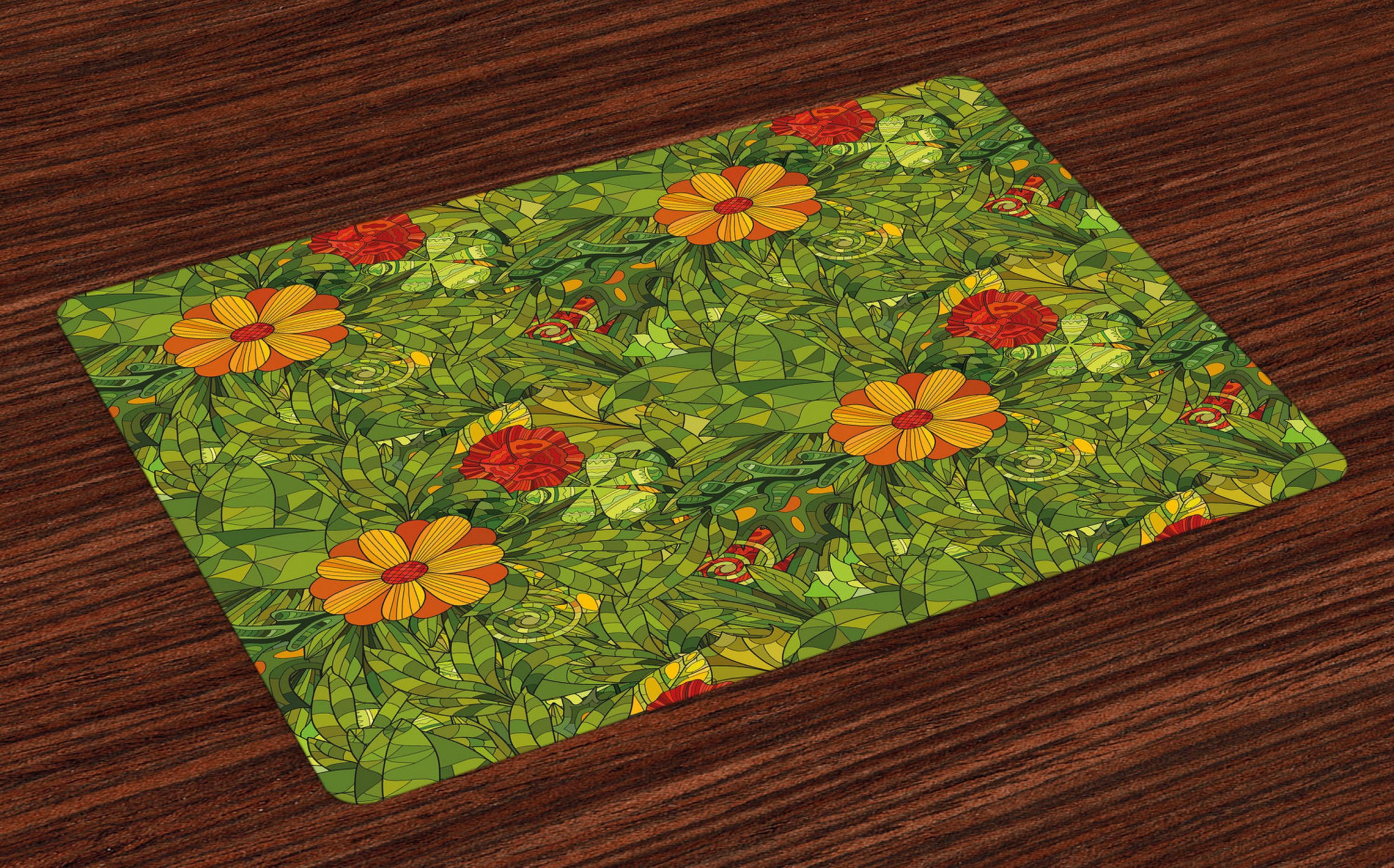 Ambesonne Floral Place Mats Set of 4, Fractal Retro Jungle Art ...