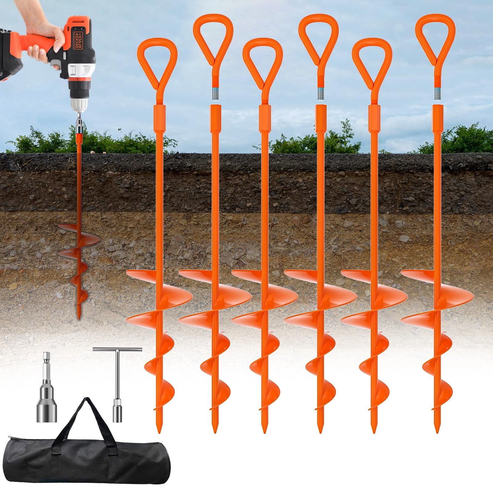 6 Pack 18" Long Ground Anchor, Heavy Duty Earth Anchors 18 inch Ground ...
