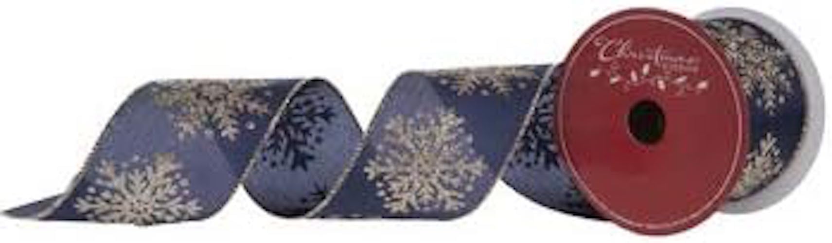 Navy and Gold Snowflake Christmas Wired Edge Sheer Diy Ribbon 2.5 inch ...