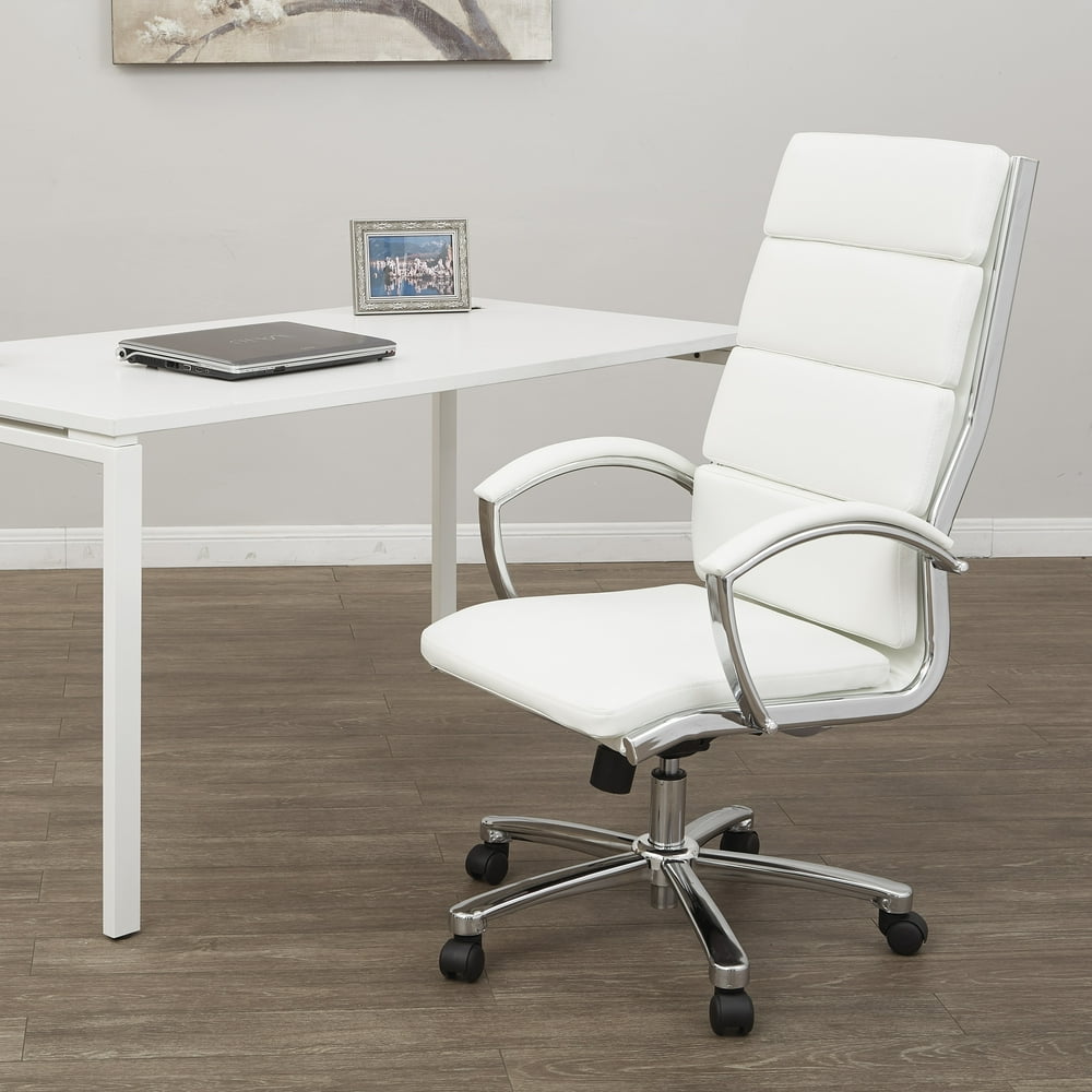 Office Star Products High Back Executive White Faux Leather Chair with ...