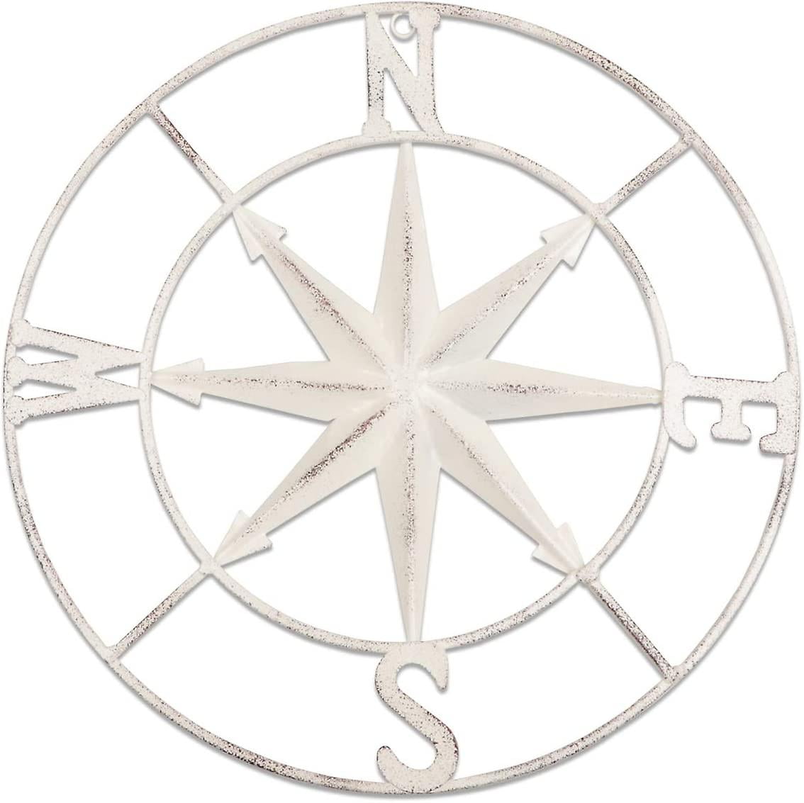 Distressed Metal Compass Mural Decoration Nautical Hanging Beach Theme ...