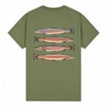 Black Print Abstract Colorful Trout In A Row T-shirt, River Fish Trout ...