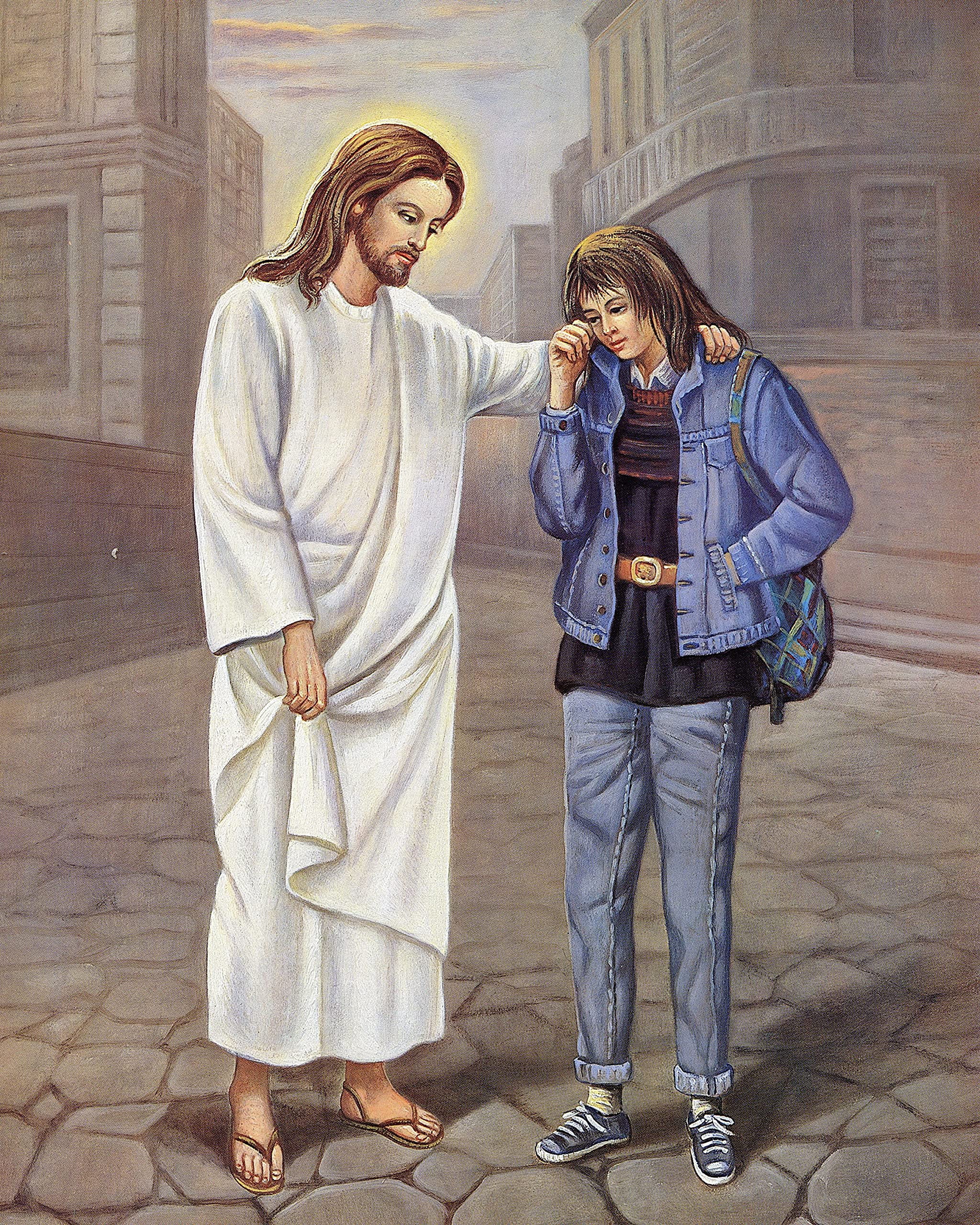 Catholic print picture - JESUS WITH TEEN GIRL - 8" x 10" ready to be ...