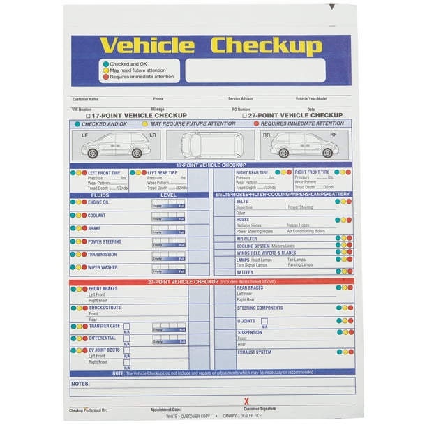 17/27 Point Vehicle Inspection Form - 8 1/2ʺH x 11ʺW - Pack of 100 ...