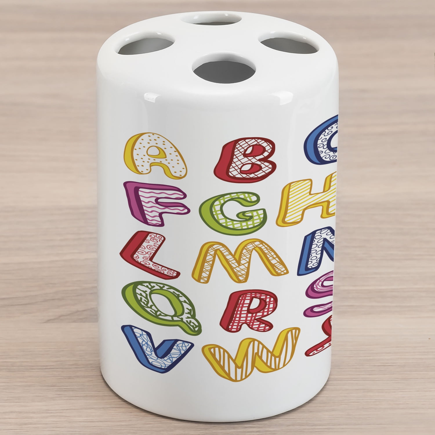Science Ceramic Toothbrush Holder, Hand Drawn Colorful 3D Style ABC ...