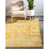 9' x 12' Yellow and Pink Contemporary Abstract Rectangular Area Throw ...