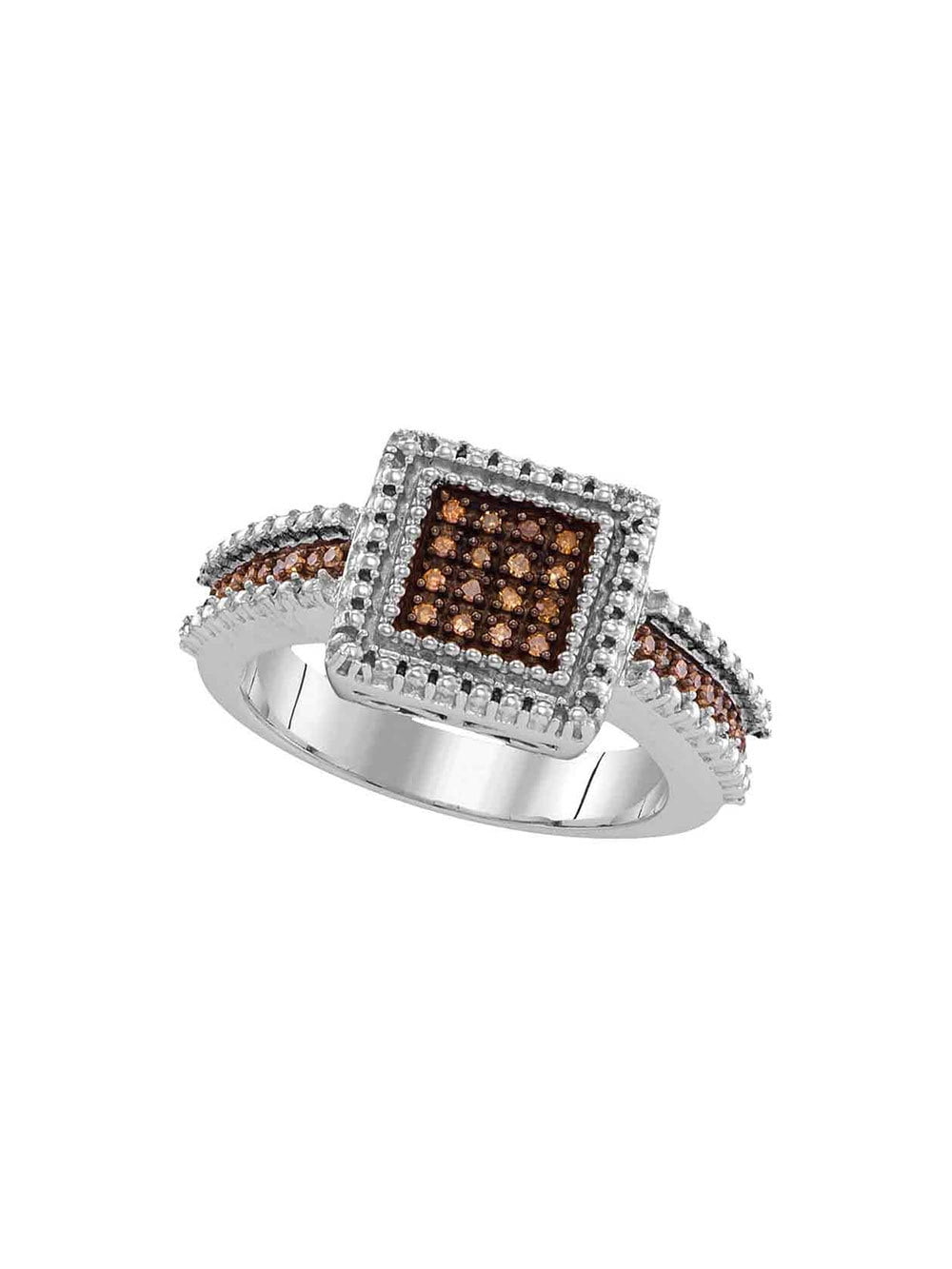 Sterling Silver Womens Round Brown Diamond Square Cluster Ring 1/6 Cttw ...