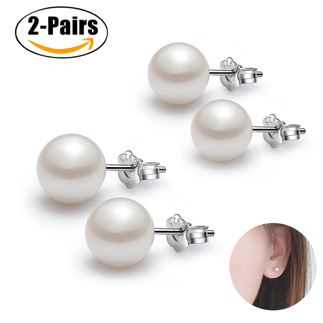 Click here for Nobrand 2 Pairs Pearl Earrings Studs Freshwater Pe... prices