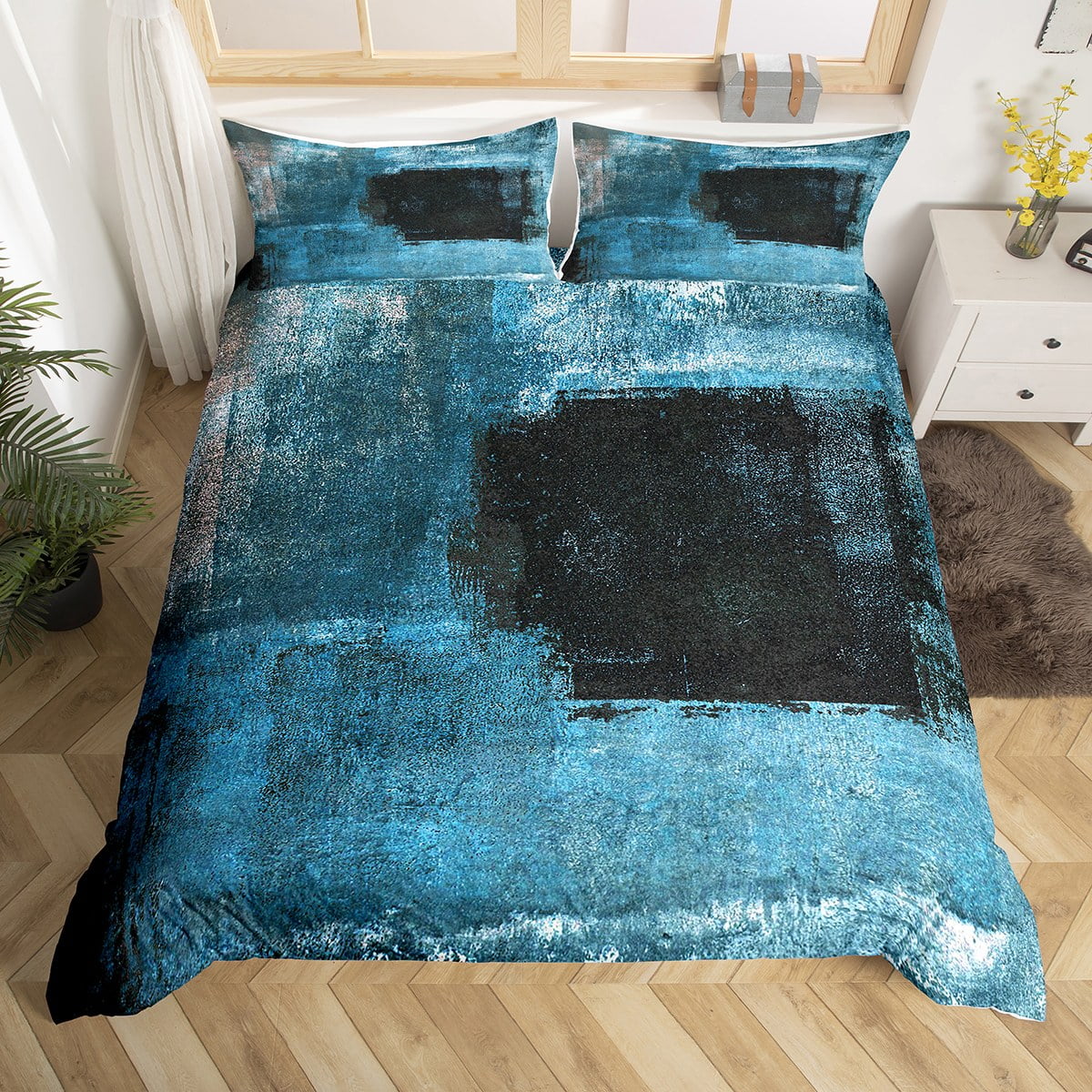 YST Blue Abstract Duvet Cover Full Navy Watercolor Bedding Set for Kids ...