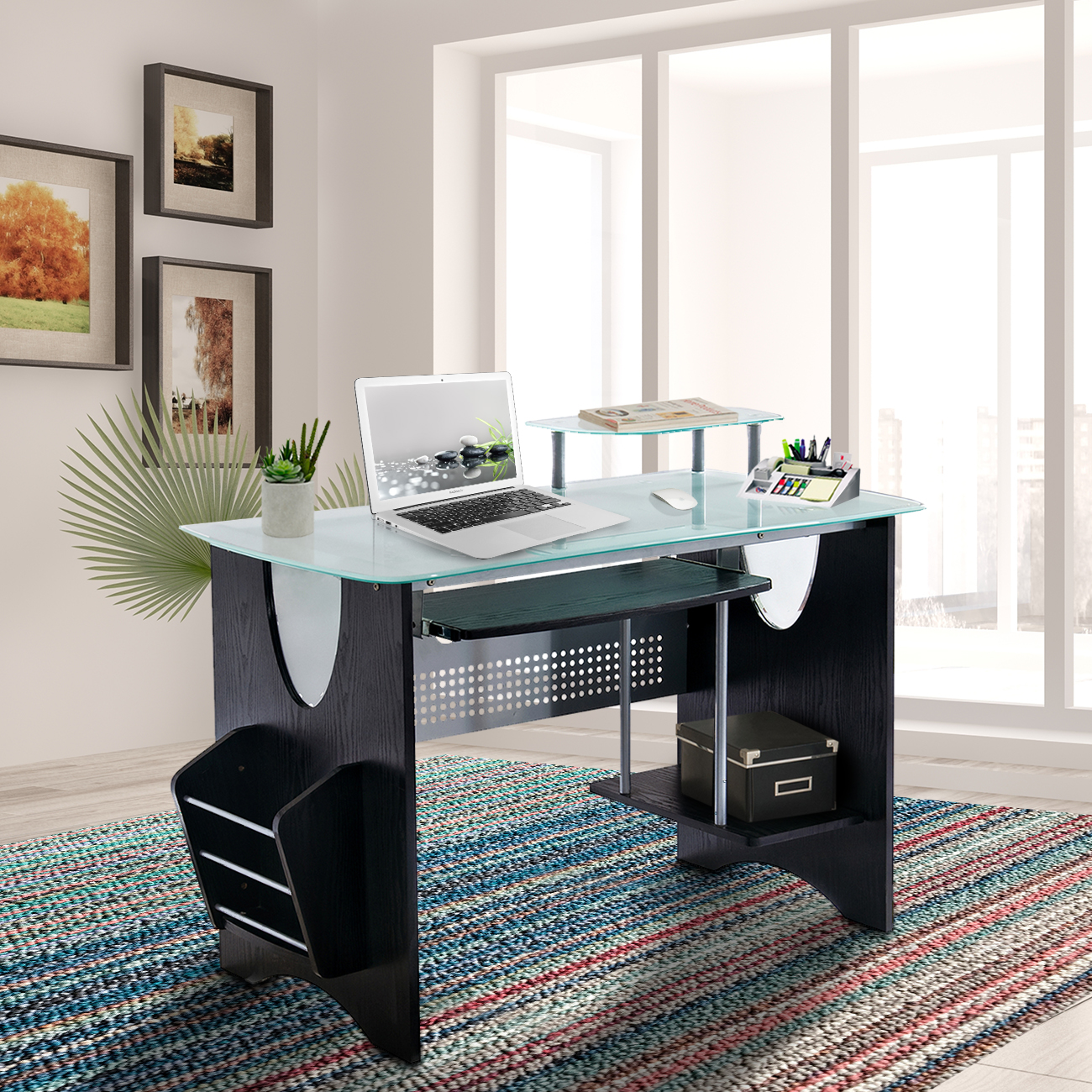 Techni Mobili Multifunction Glass Top Computer Desk Espresso Techni Mobili Multifunction Glass Top Computer Desk Espresso