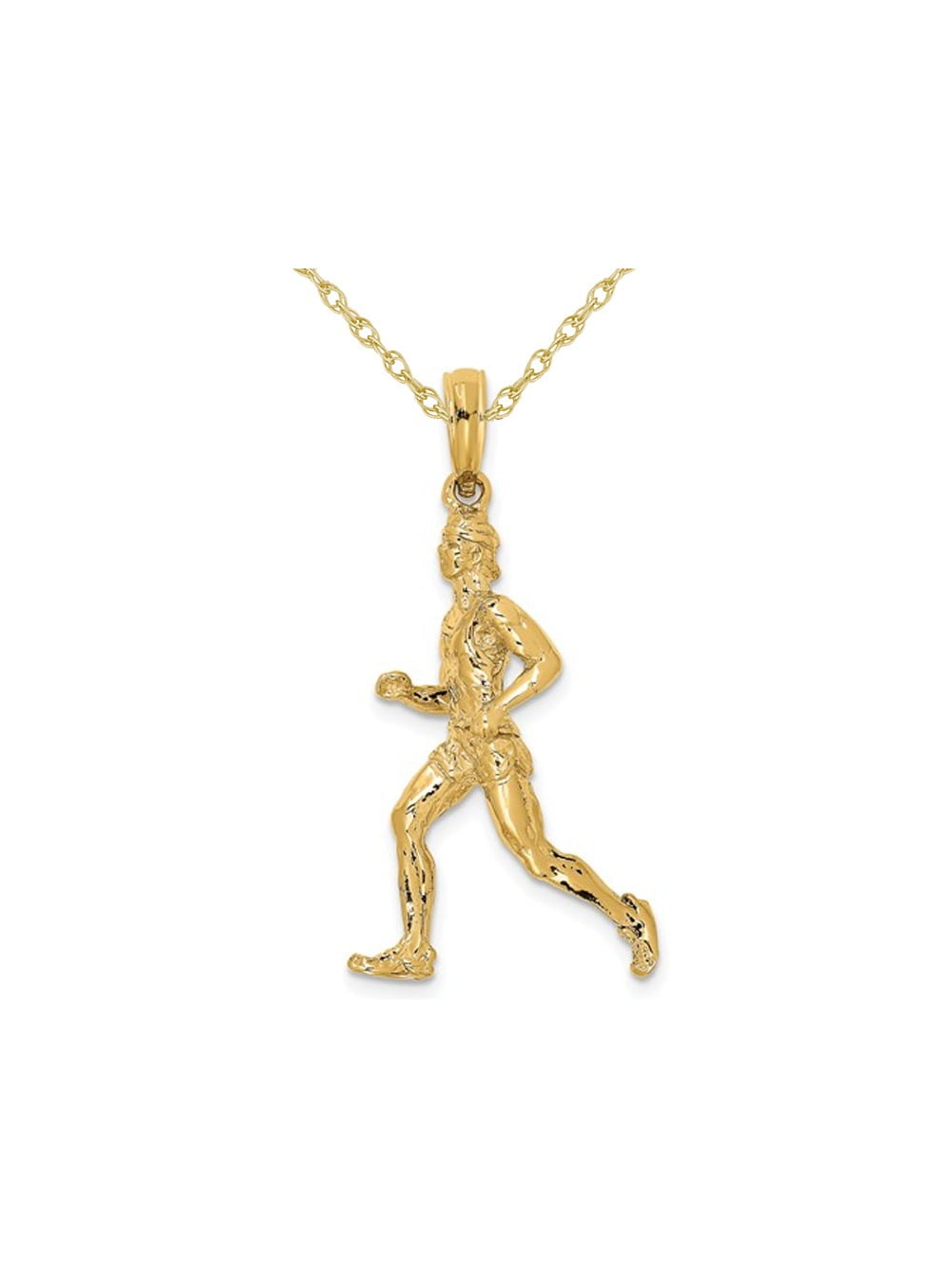 14K Yellow Gold Runner Jogger Charm Pendant Necklace with Chain ...