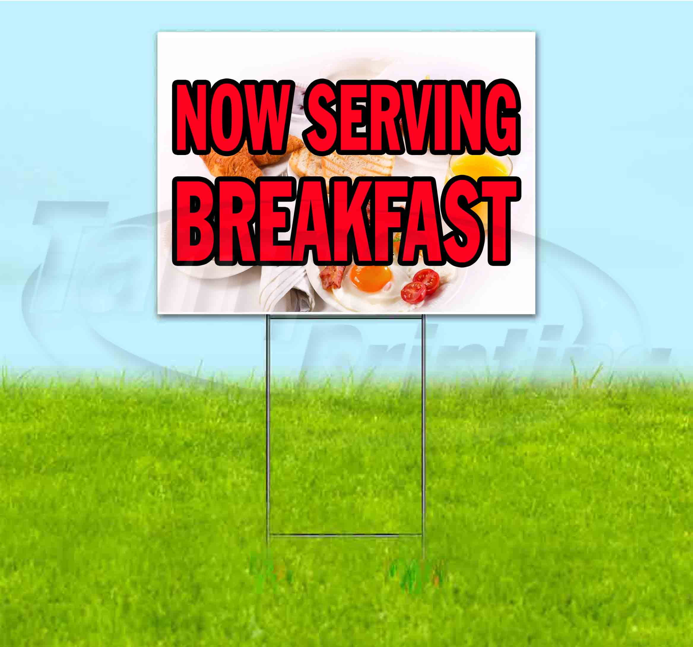 Now Serving Breakfast (18" x 24") Yard Sign, Includes Metal Step Stake ...