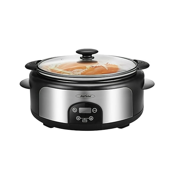6QT Slow Cooker, Nonstick Oval Pot with Locking Lid, Delay Timer, 3 ...
