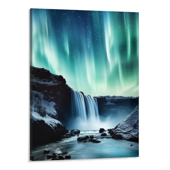 Creowell Aurora Landscape Canvas Aurora Borealis Waterfall Poster ...