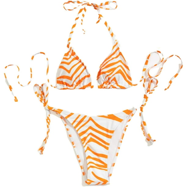 Soly Hux Womens Floral Print Halter Triangle Tie Side Bikini Set Two