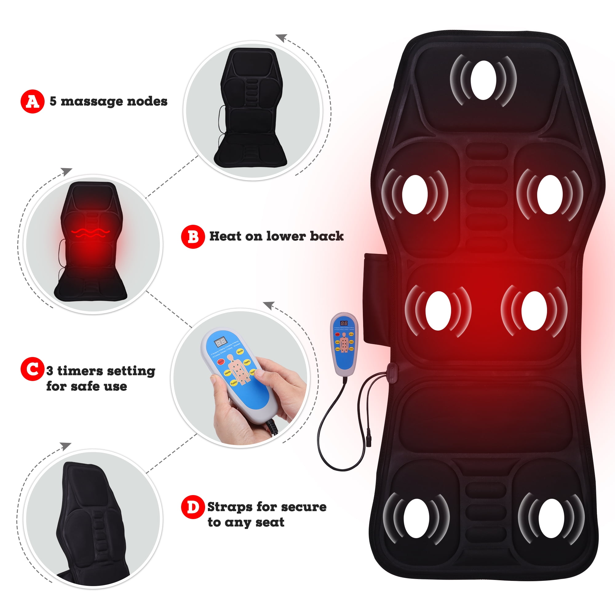 KingShop Vibration Back Massager, Massage-Chair-Pad, Seat Massager ...