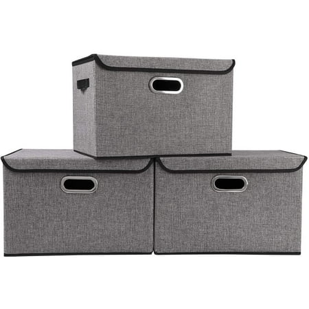 Large Foldable Storage Bo es Bins with Lids[3Pack] Stackable ...