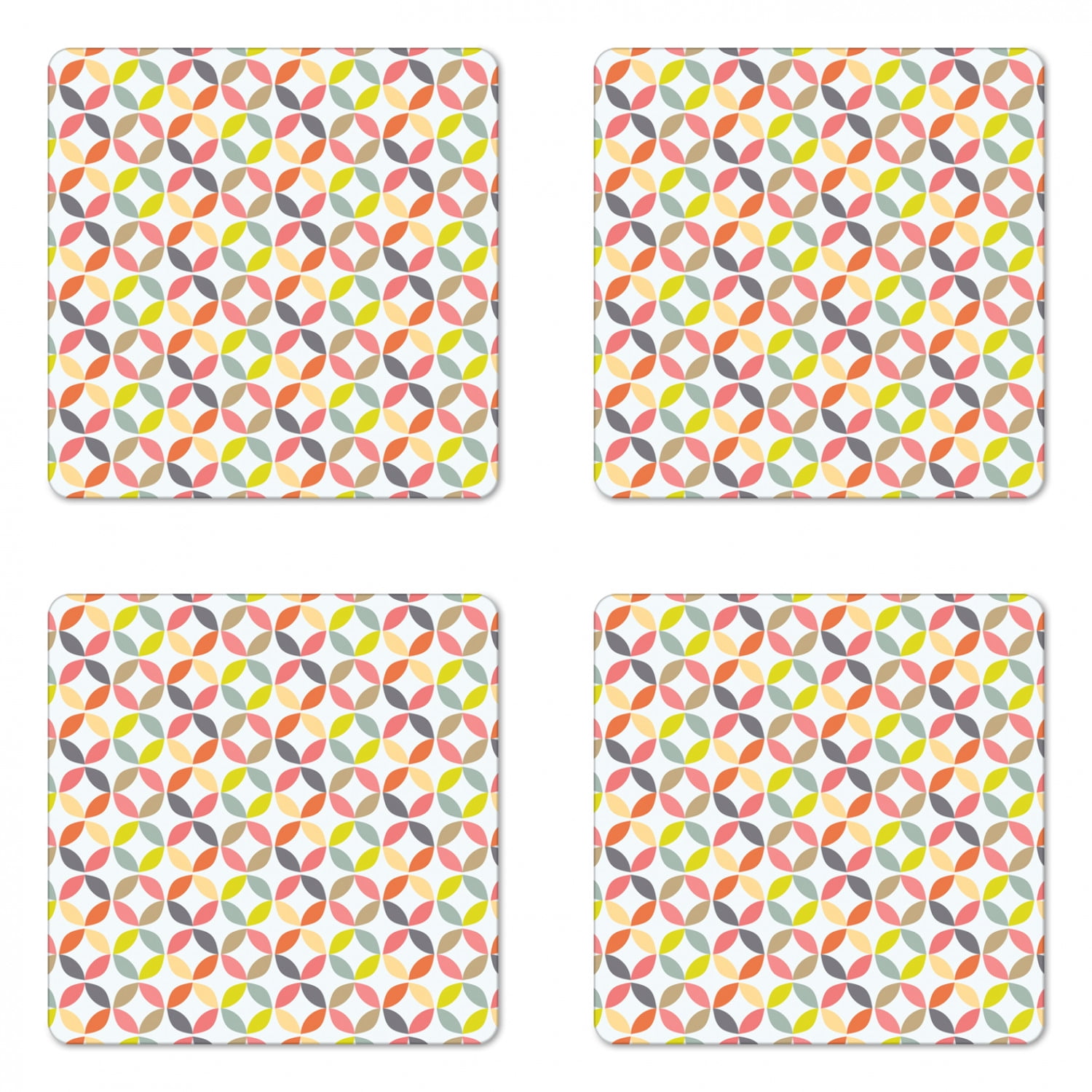 Geometric Circle Coaster Set of 4, Ornamental Vintage Design Connected ...